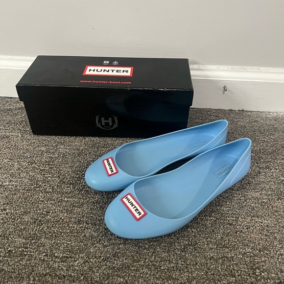 Hunter | Shoes | Hunter Light Blue Logo Rubber Slip On Flats Size 5 Us ...